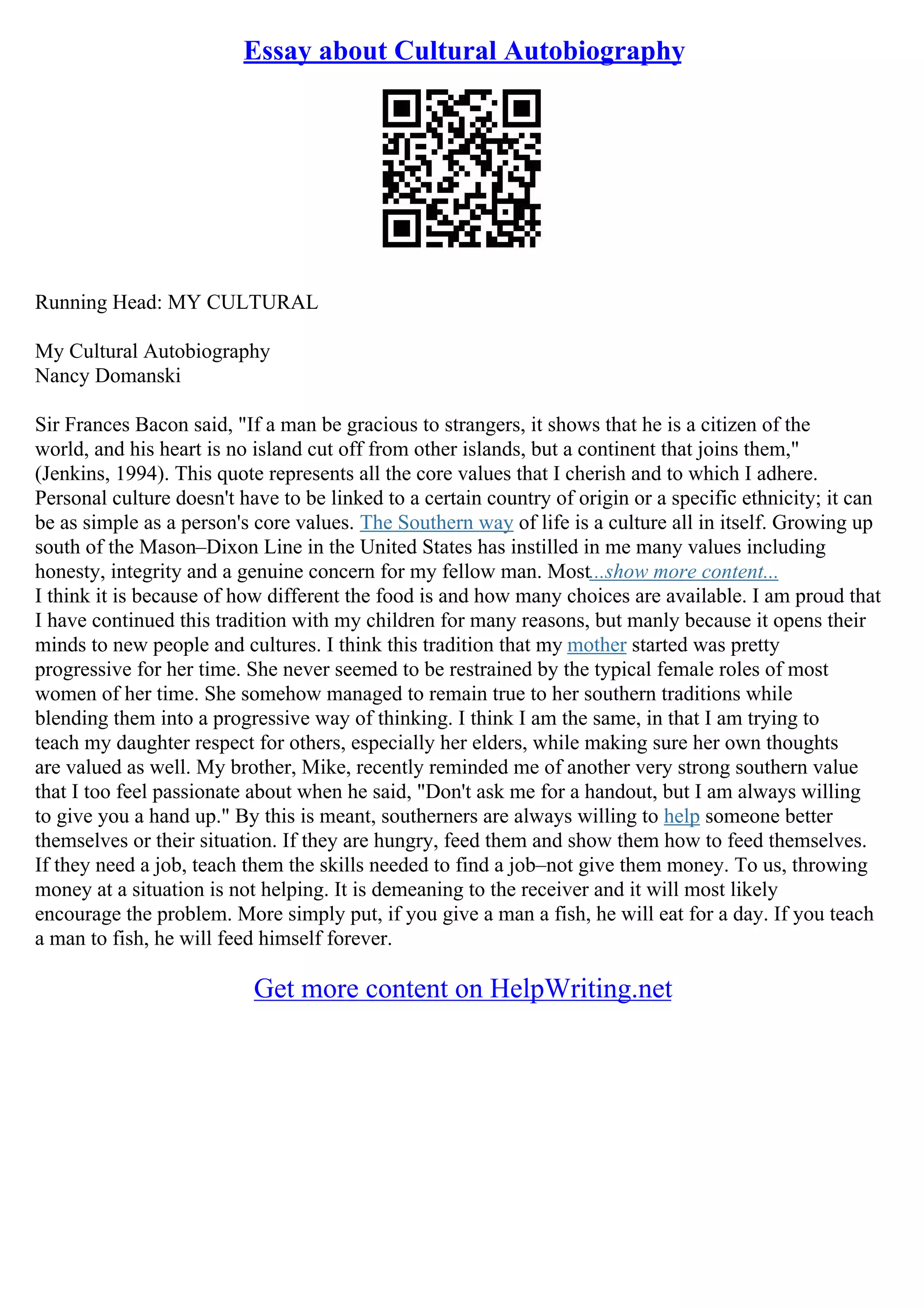 Example Of An Autobiographical Essay | PDF