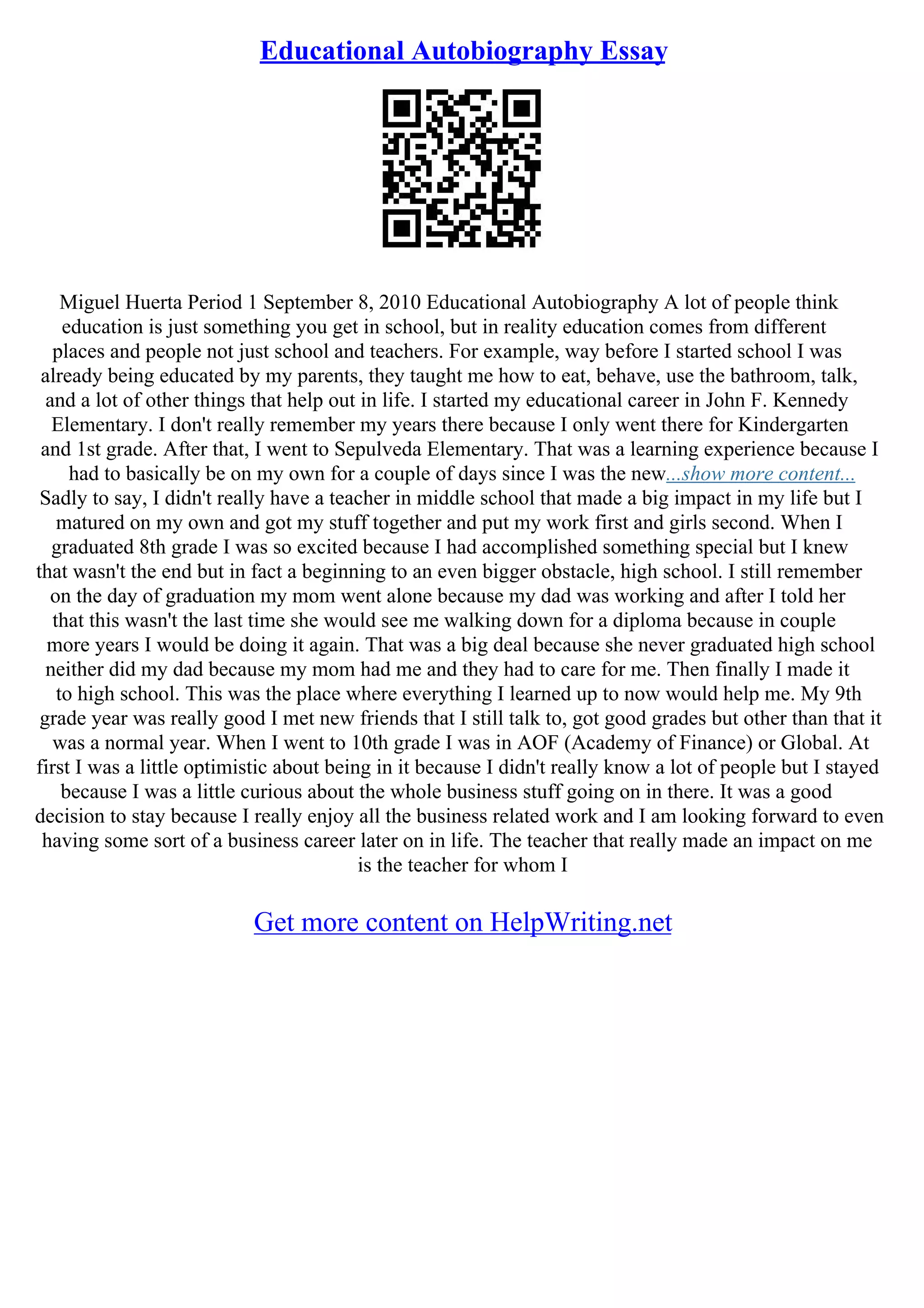 Example Of An Autobiographical Essay | PDF