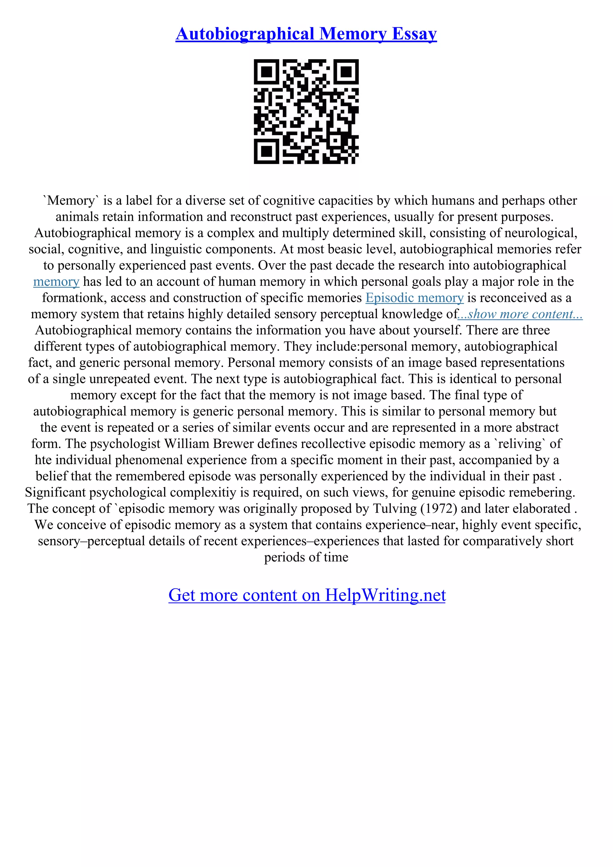 Example Of An Autobiographical Essay Pdf