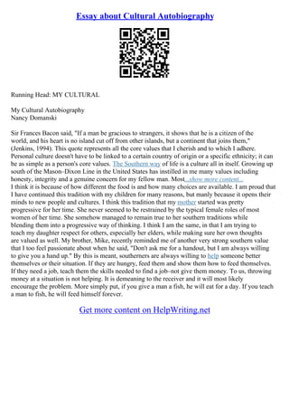 Example Of An Autobiographical Essay | PDF