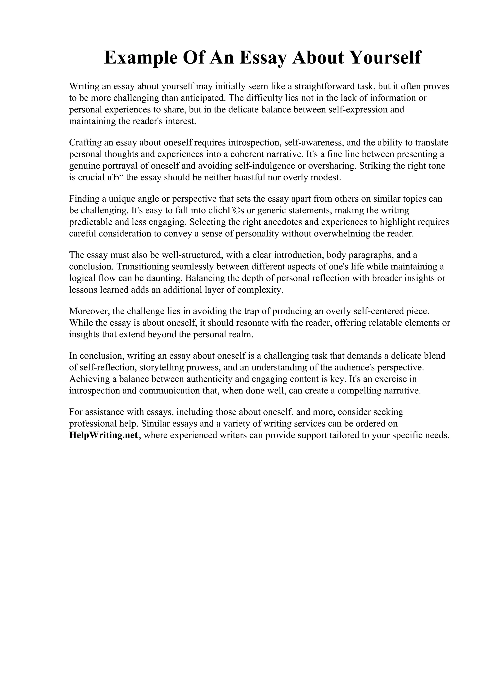 Example Of An Essay About Yourself | PDF