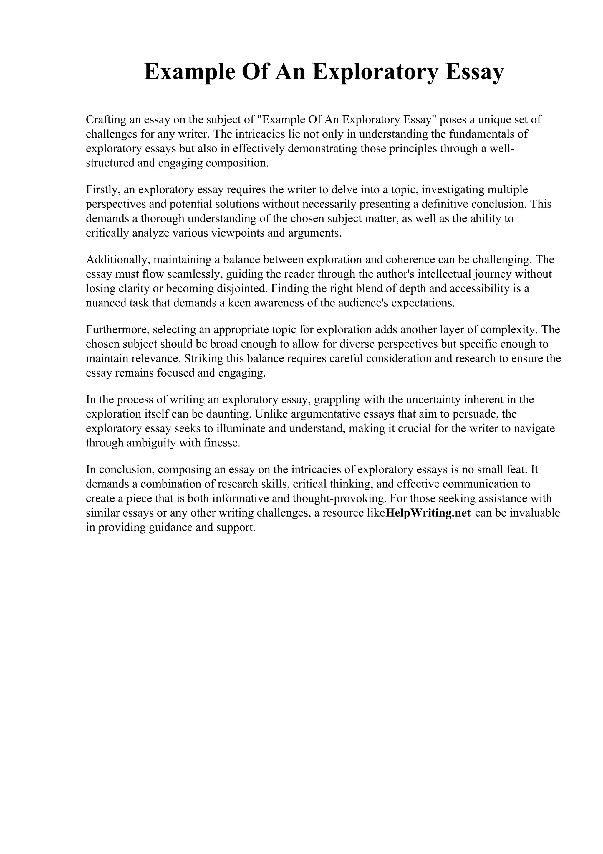 Example Of An Exploratory Essay. Touro College | PDF