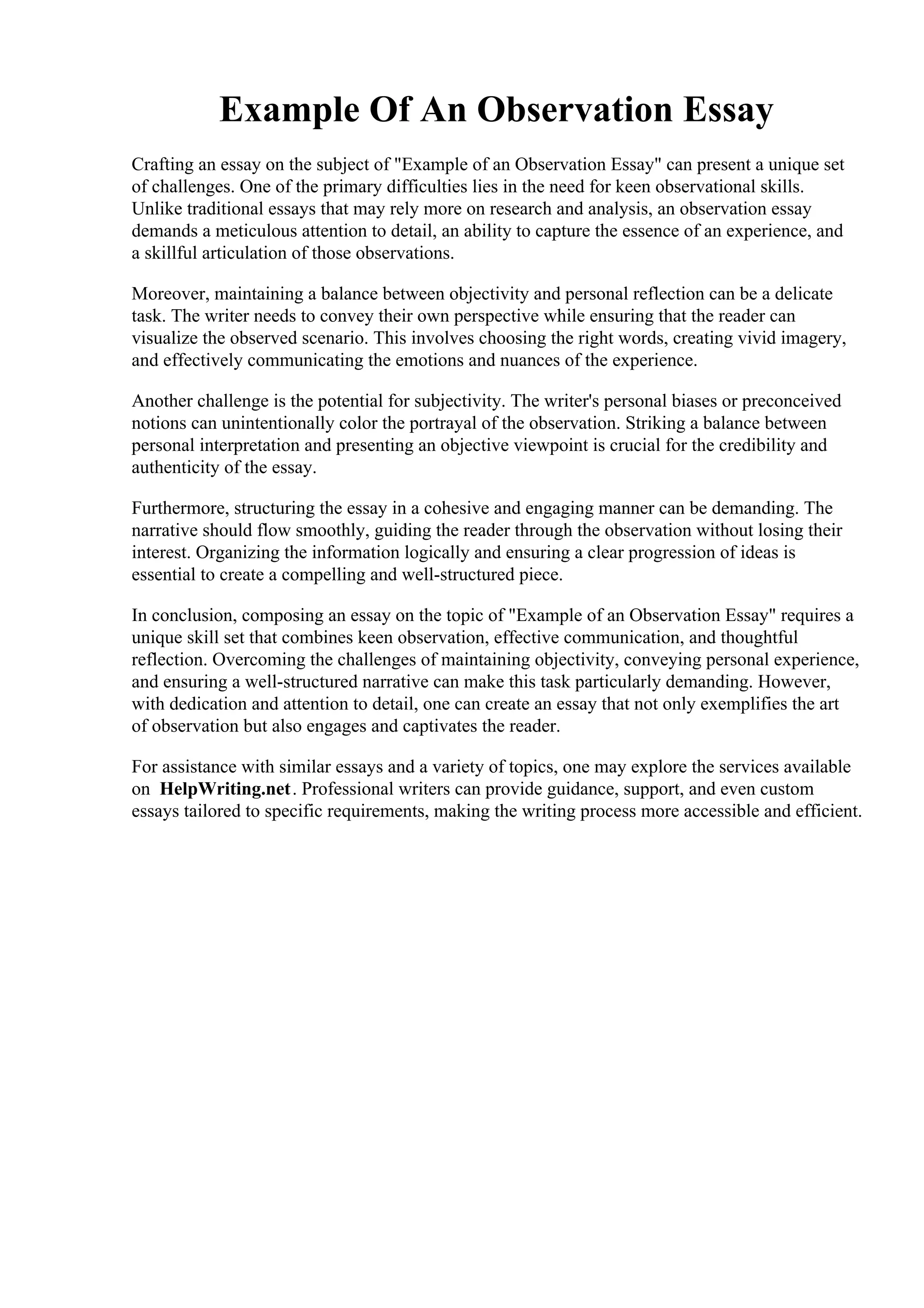 Example Of An Observation Essay. 002 Observation Essay Example ...