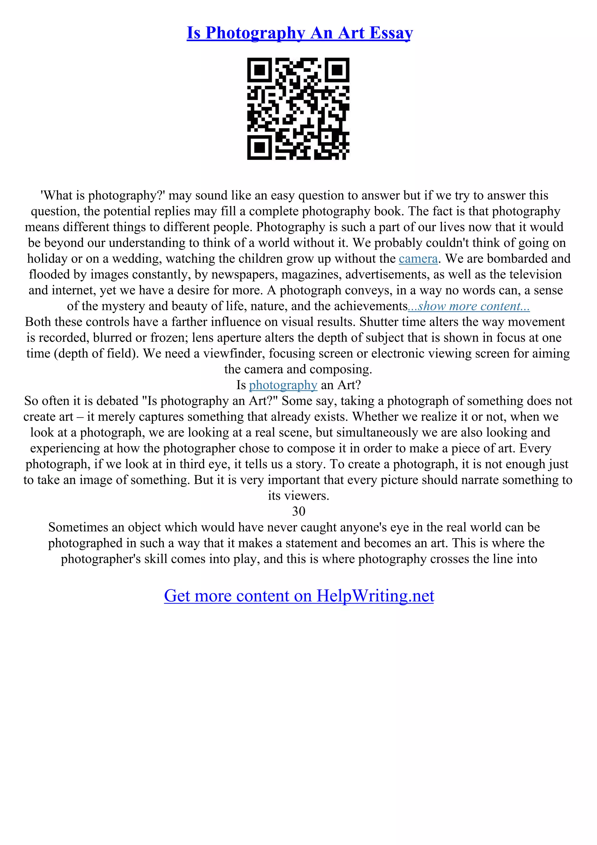 Example Of A Photo Essay | PDF