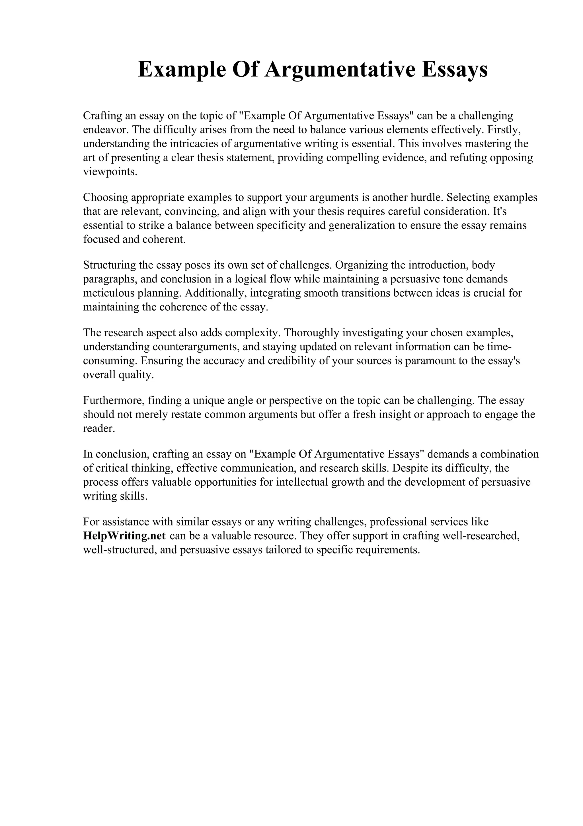 Example Of Argumentative Essays. Eastern Michigan University | PDF