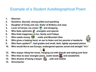 Example Of A Student Autobiographical Poem With Rules | PPT