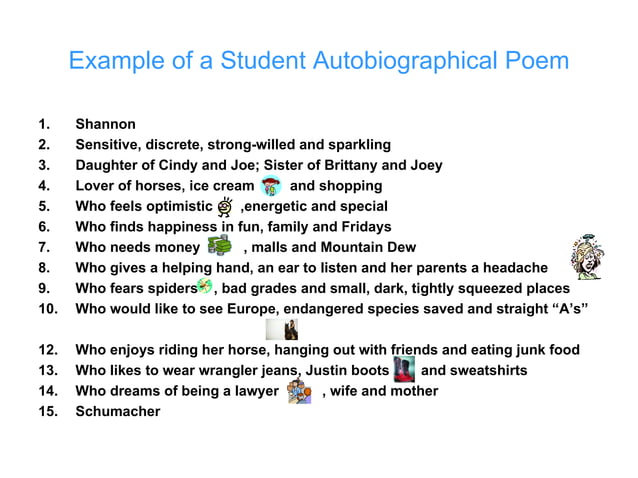Example Of A Student Autobiographical Poem With Rules | PPT