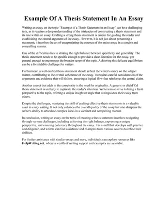 Example Of A Thesis Statement In An Essay | PDF