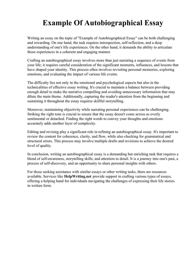 Example Of Autobiographical Essay. Southwestern Christian University ...
