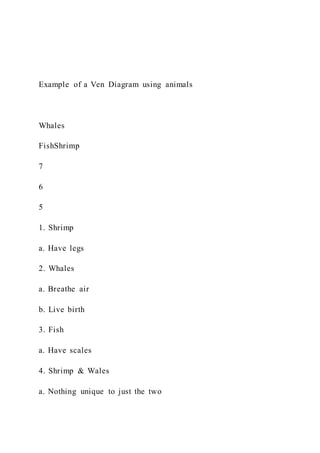 Example of a Ven Diagram using animals WhalesFish | DOCX | Nutrition ...