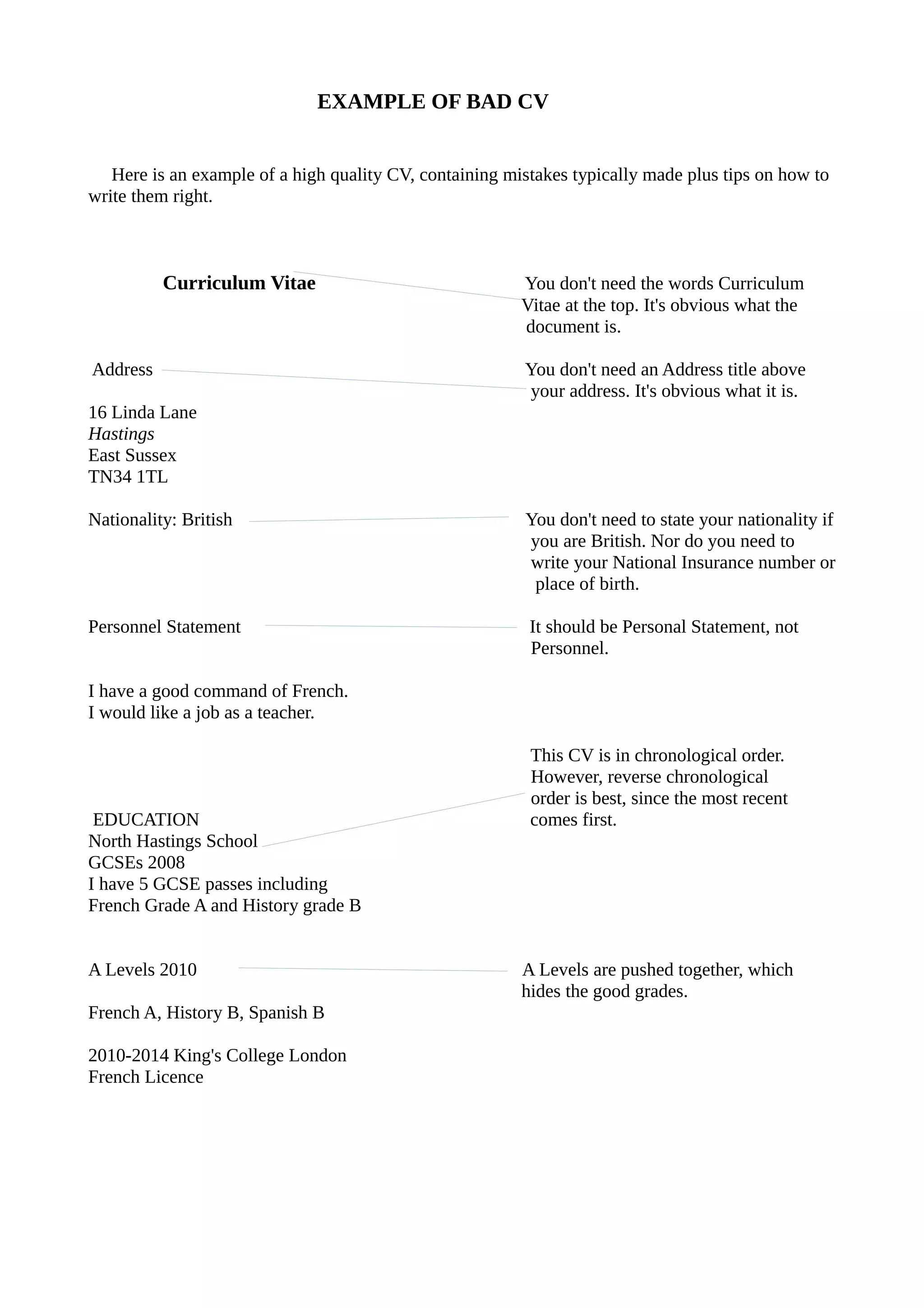 Example of bad cv | PDF | Resume Writing and Advice | Job Search