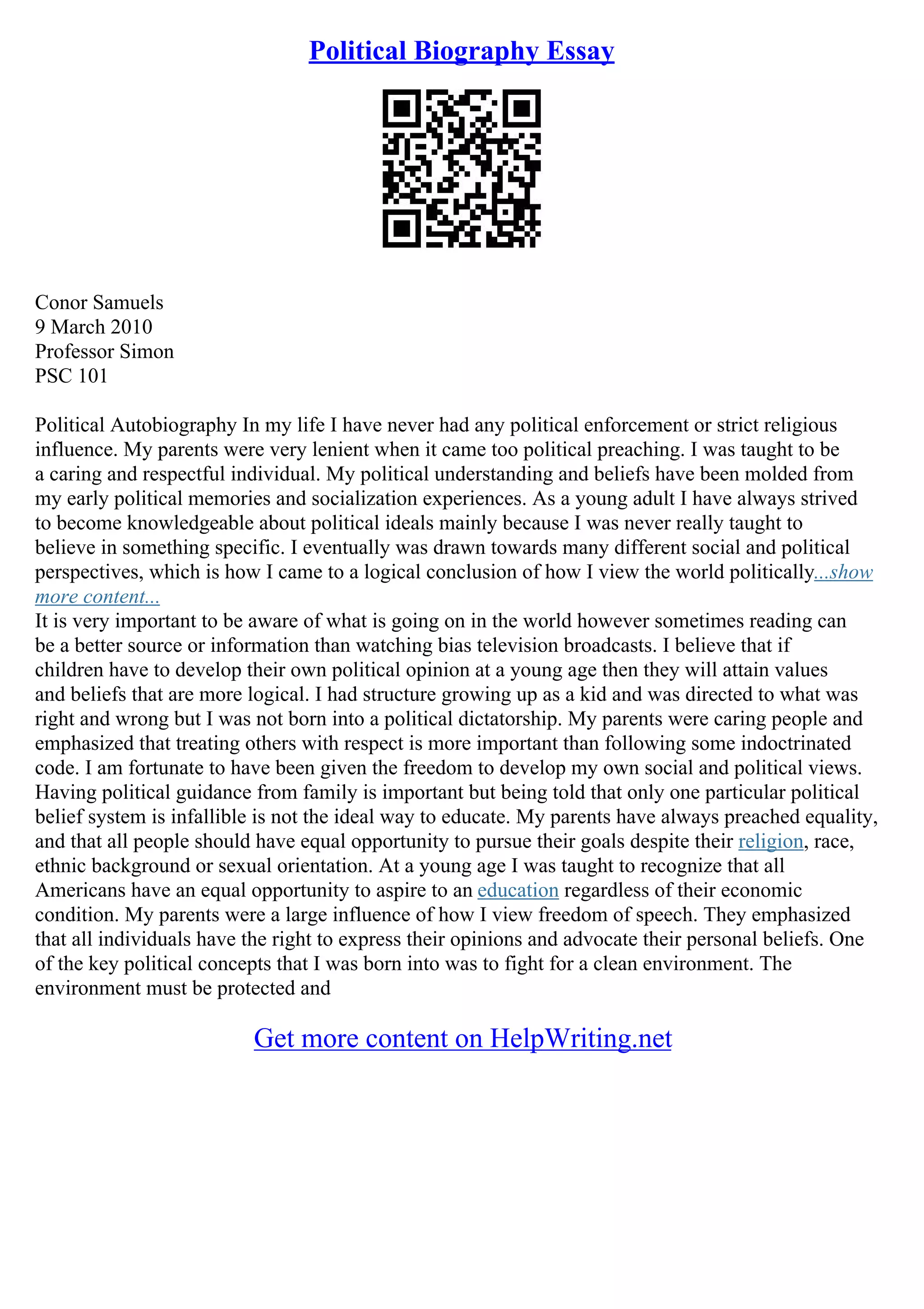 Example Of Biography Essay | PDF