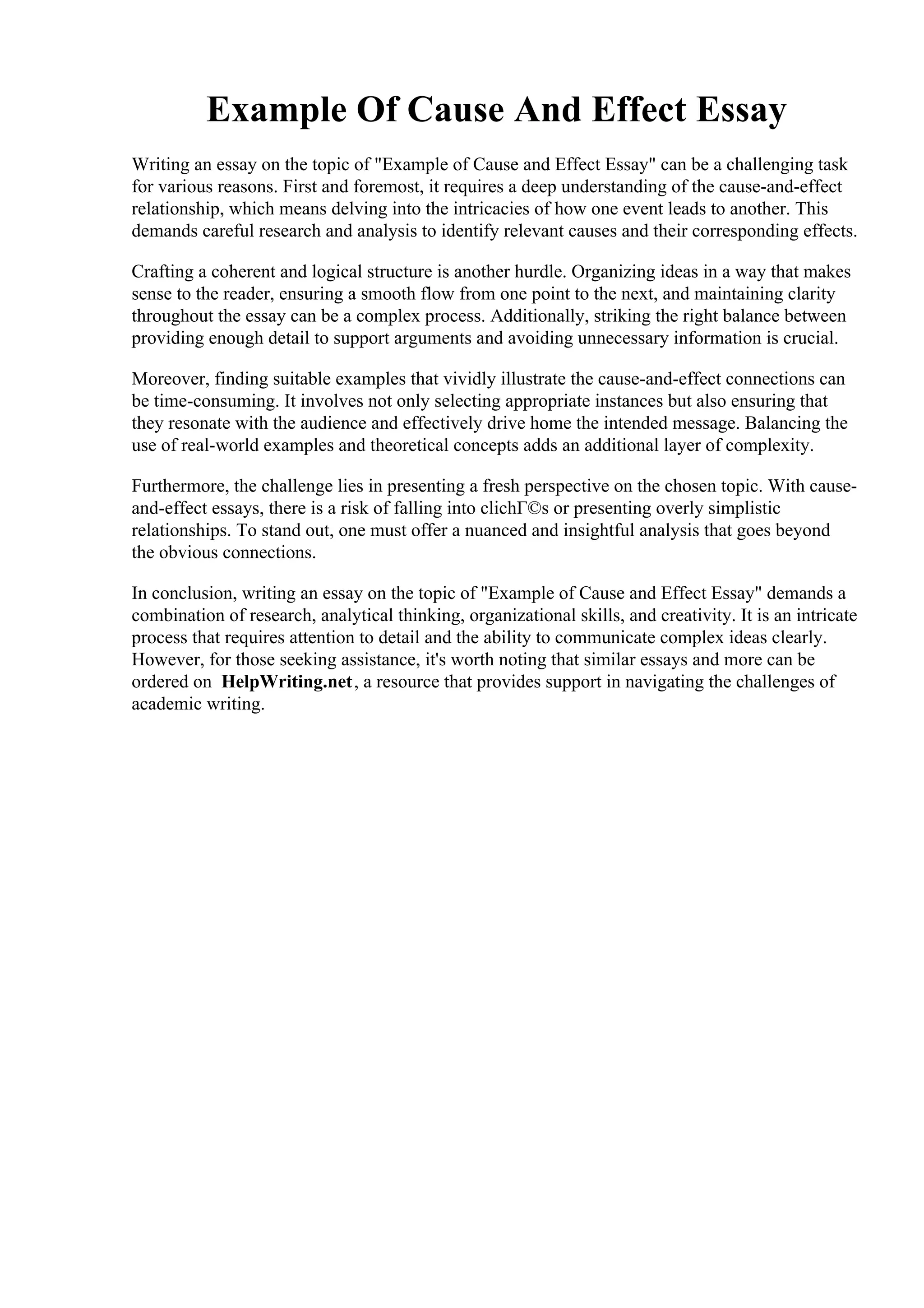 Example Of Cause And Effect Essay. How to write cause and effect essays ...