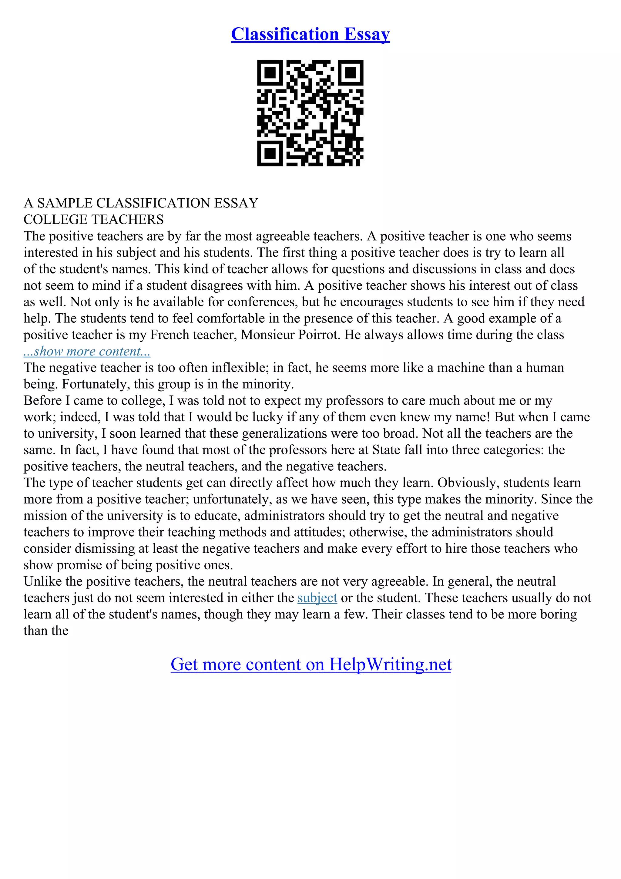 Example Of Classification And Division Essay | PDF