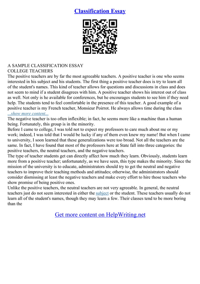 Example Of Classification And Division Essay | PDF