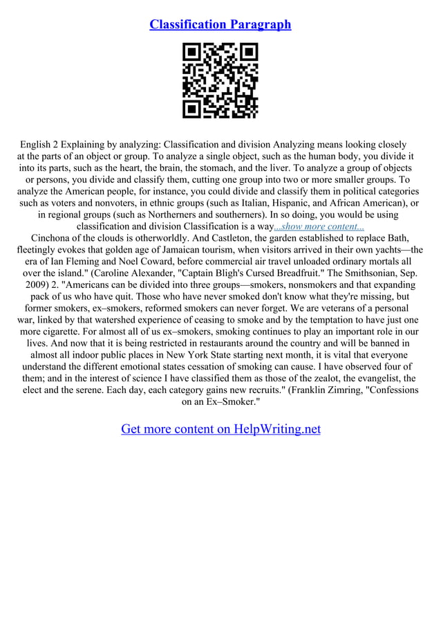 Example Of Classification And Division Essay | PDF