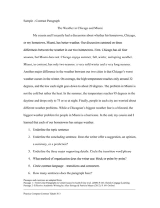 Compare And Contrast Paragraph Template
