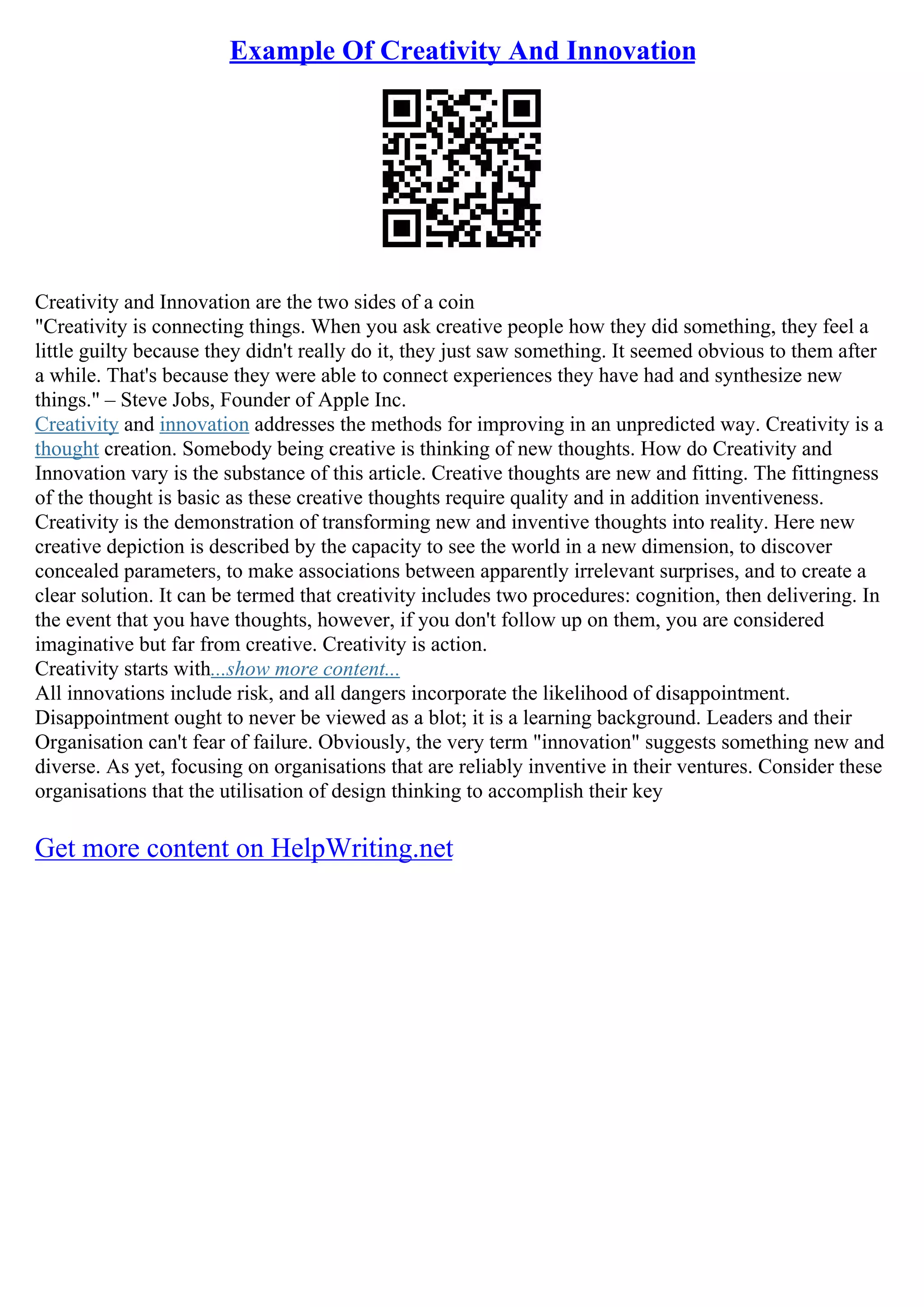 Example Of Creativity And Innovation | PDF