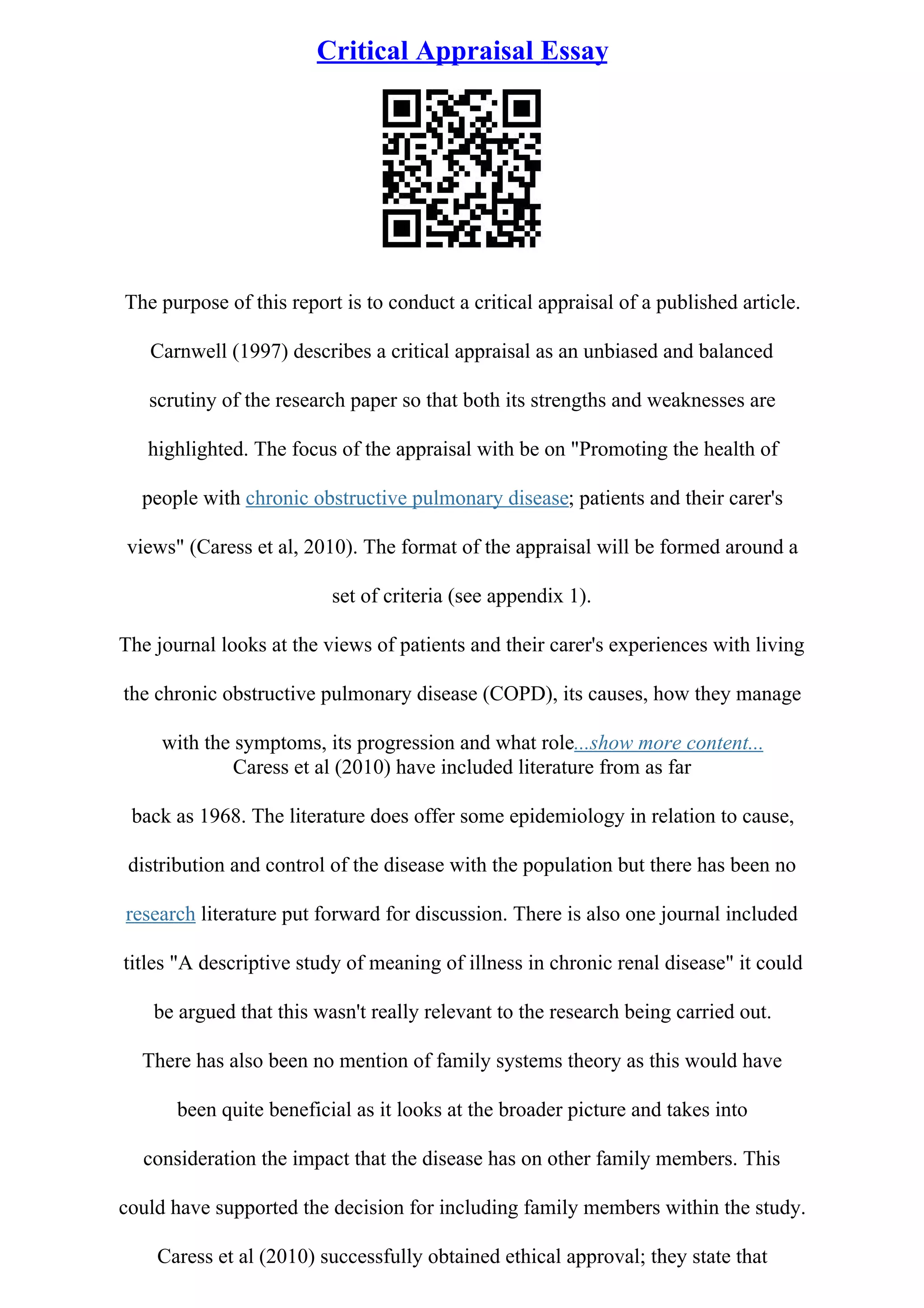 Example Of Critical Essay Writing | PDF