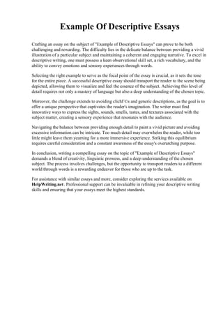Example Of Descriptive Essays. Schoolcraft College | PDF
