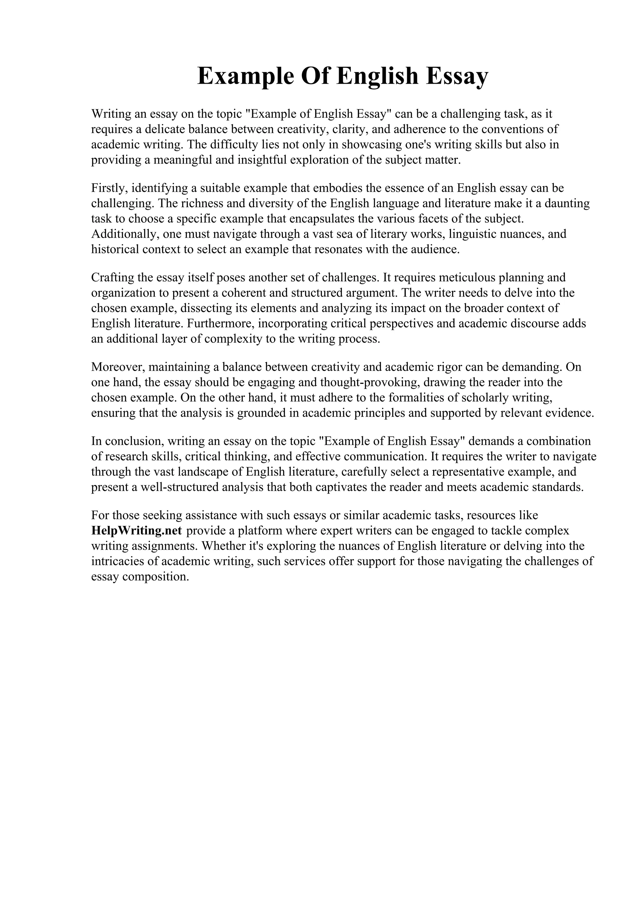 Example Of English Essay | PDF