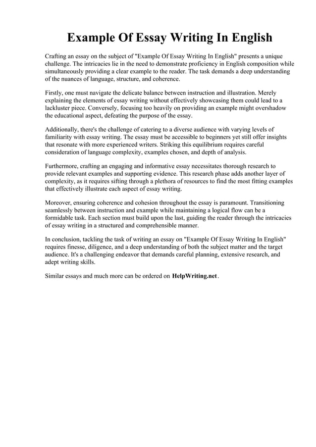 Example Of Essay Writing In English | PDF