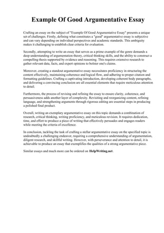 Example Of Good Argumentative Essay. Davis and Elkins College | PDF