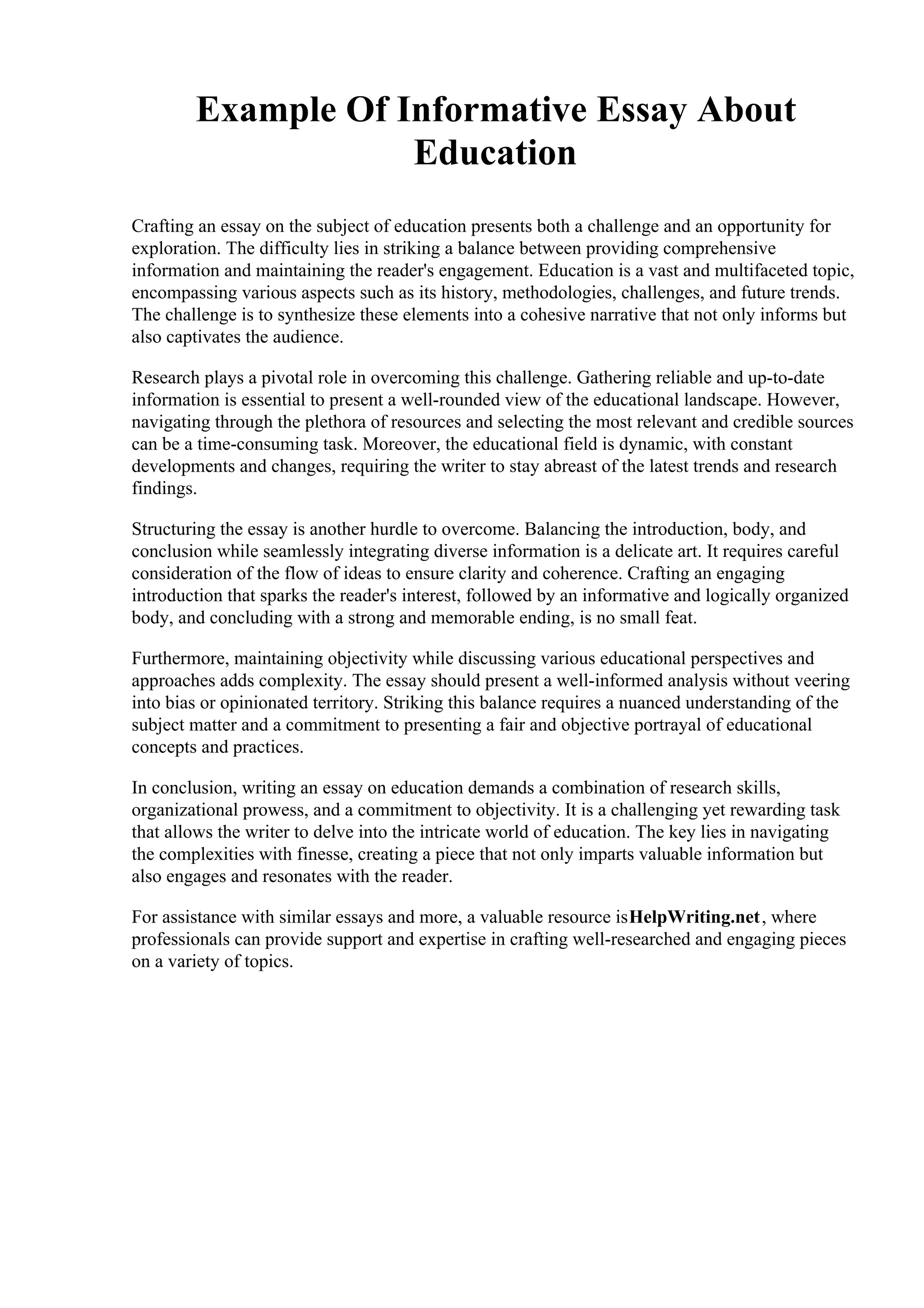 Example Of Informative Essay About Education.pdf | Educational ...