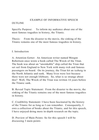 EXAMPLE OF INFORMATIVE SPEECH OUTLINESpecific Purpose .docx