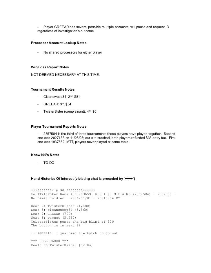 Example of investigation notes report