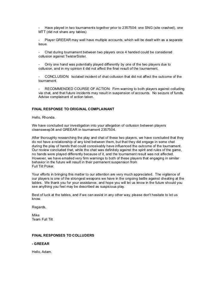 Example of investigation notes report