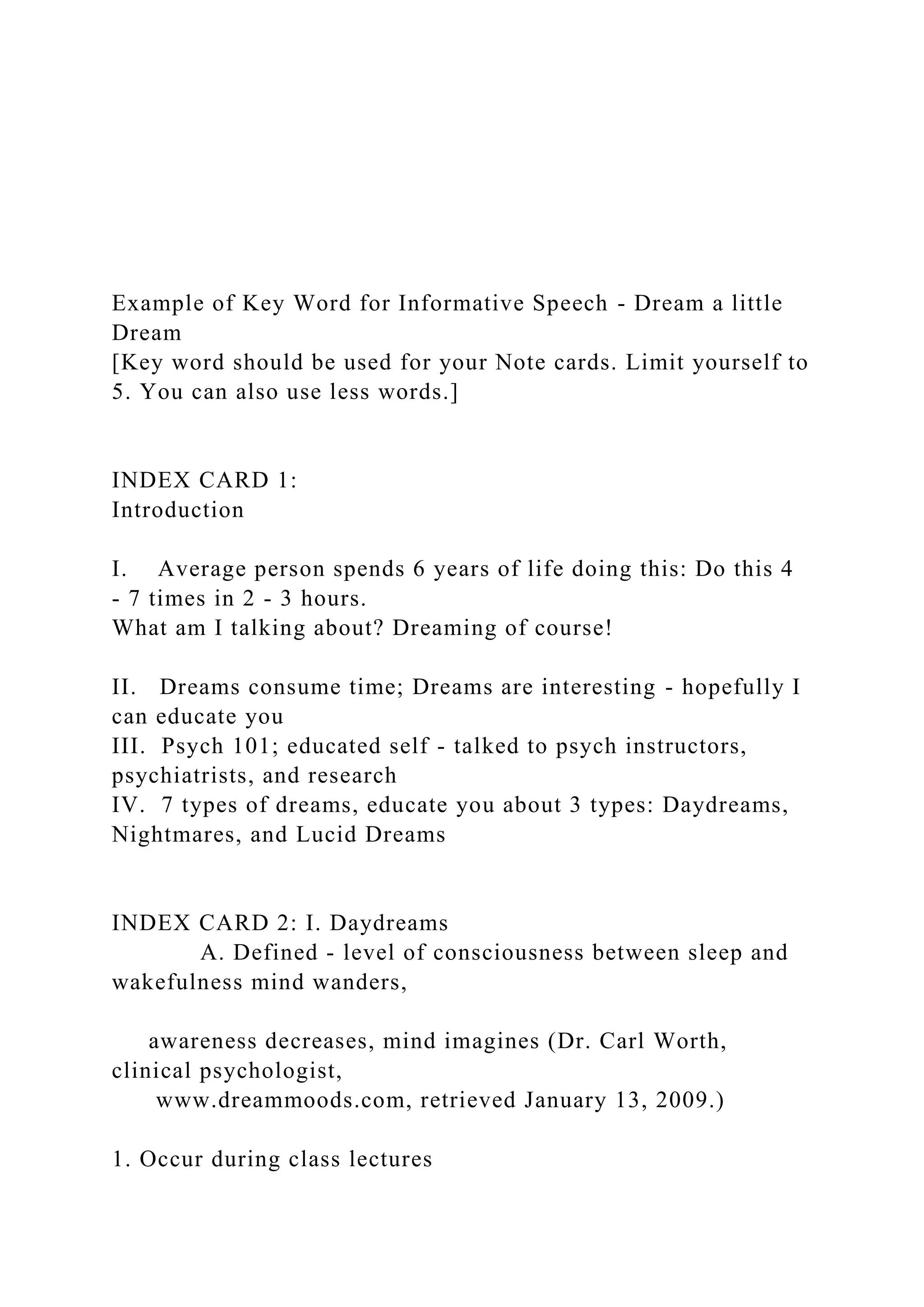 Example of Key Word for Informative Speech - Dream a littl.docx