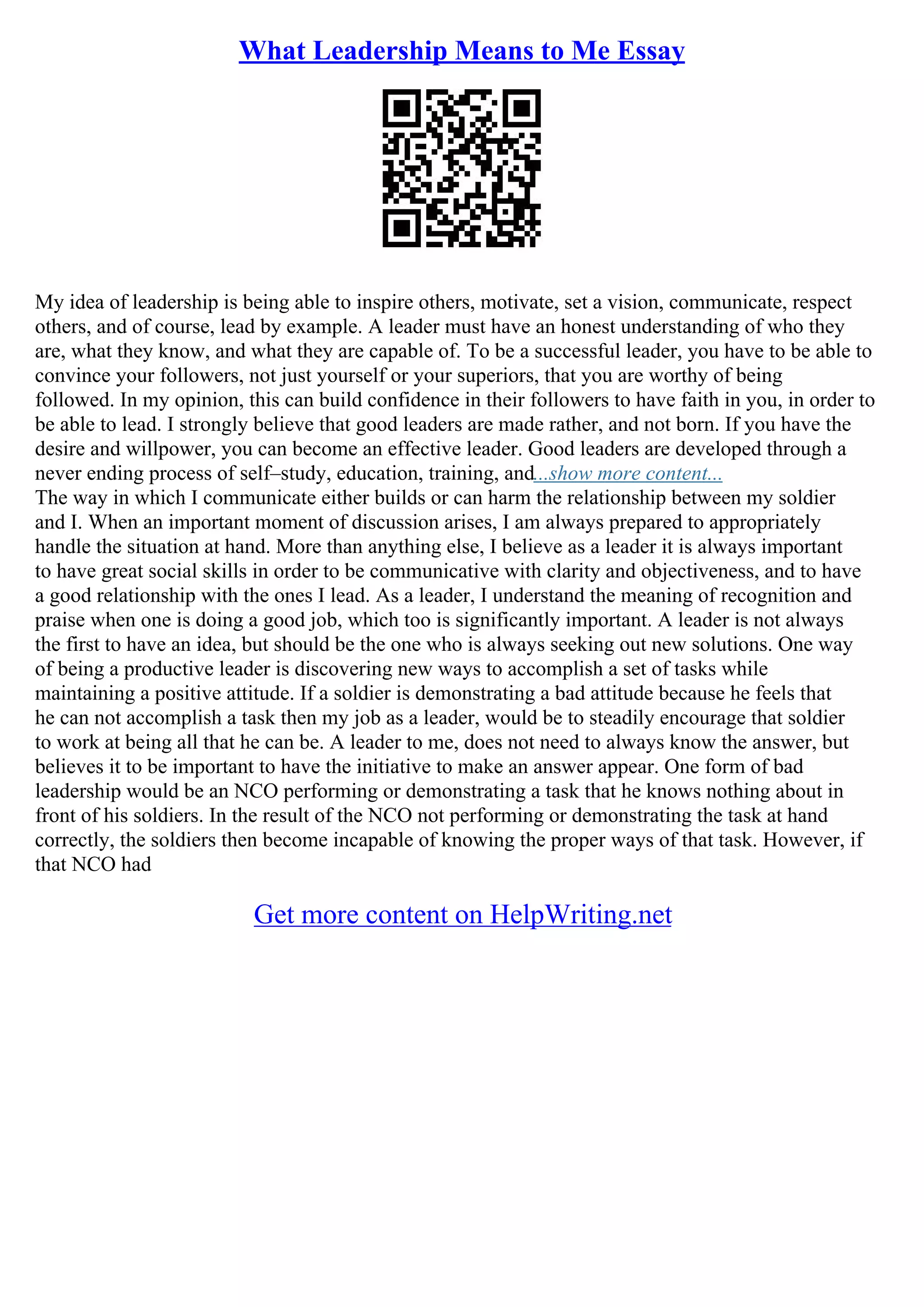 Example Of Leadership Essay | PDF | Executive Leadership & Management ...