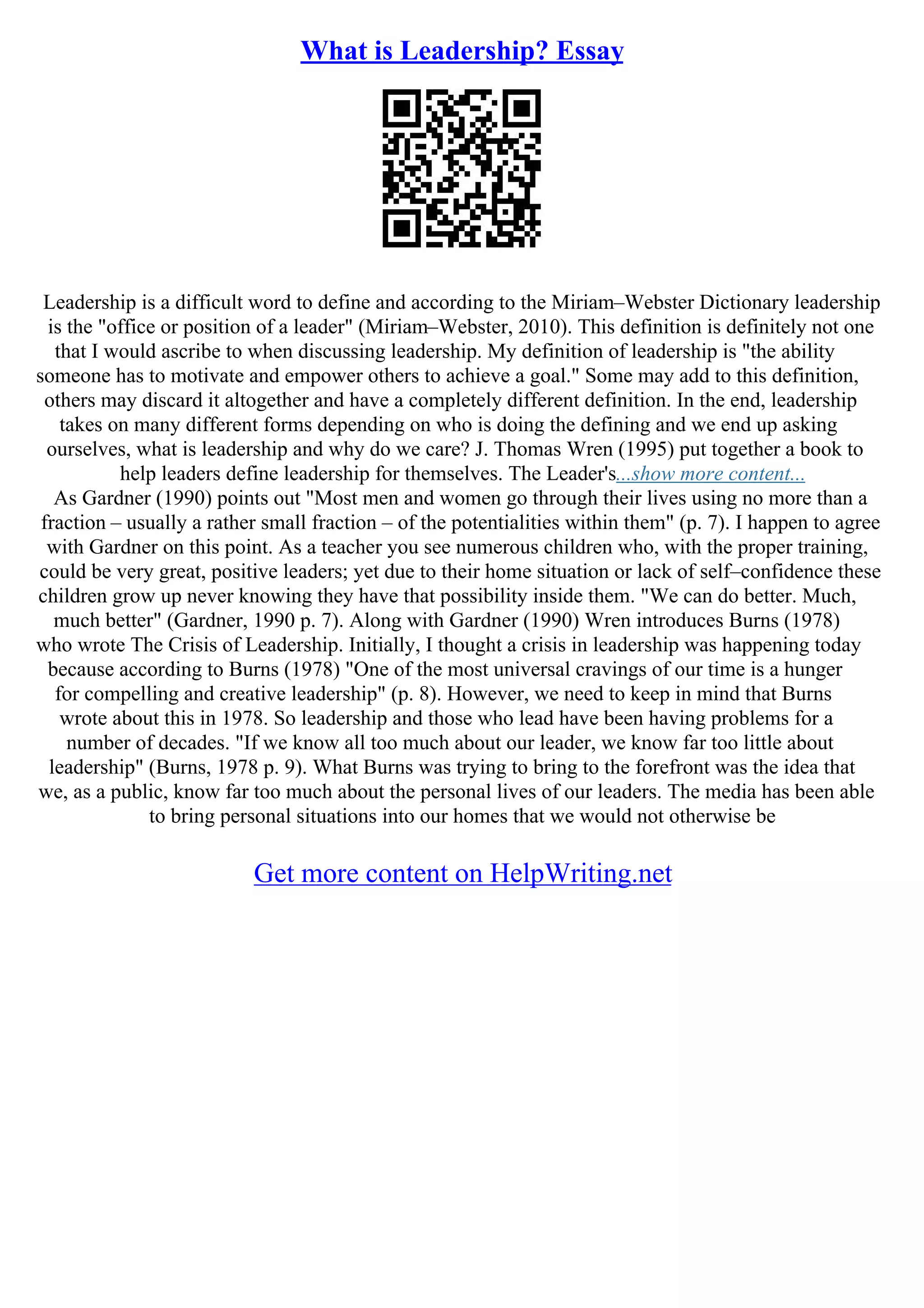 Example Of Leadership Essay | PDF