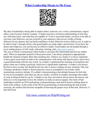 Example Of Leadership Essay | PDF | Executive Leadership & Management ...