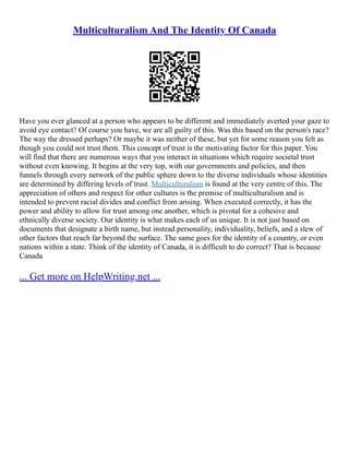 Example Of Multiculturalism In Canada | PDF