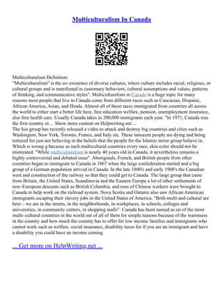 Example Of Multiculturalism In Canada | PDF