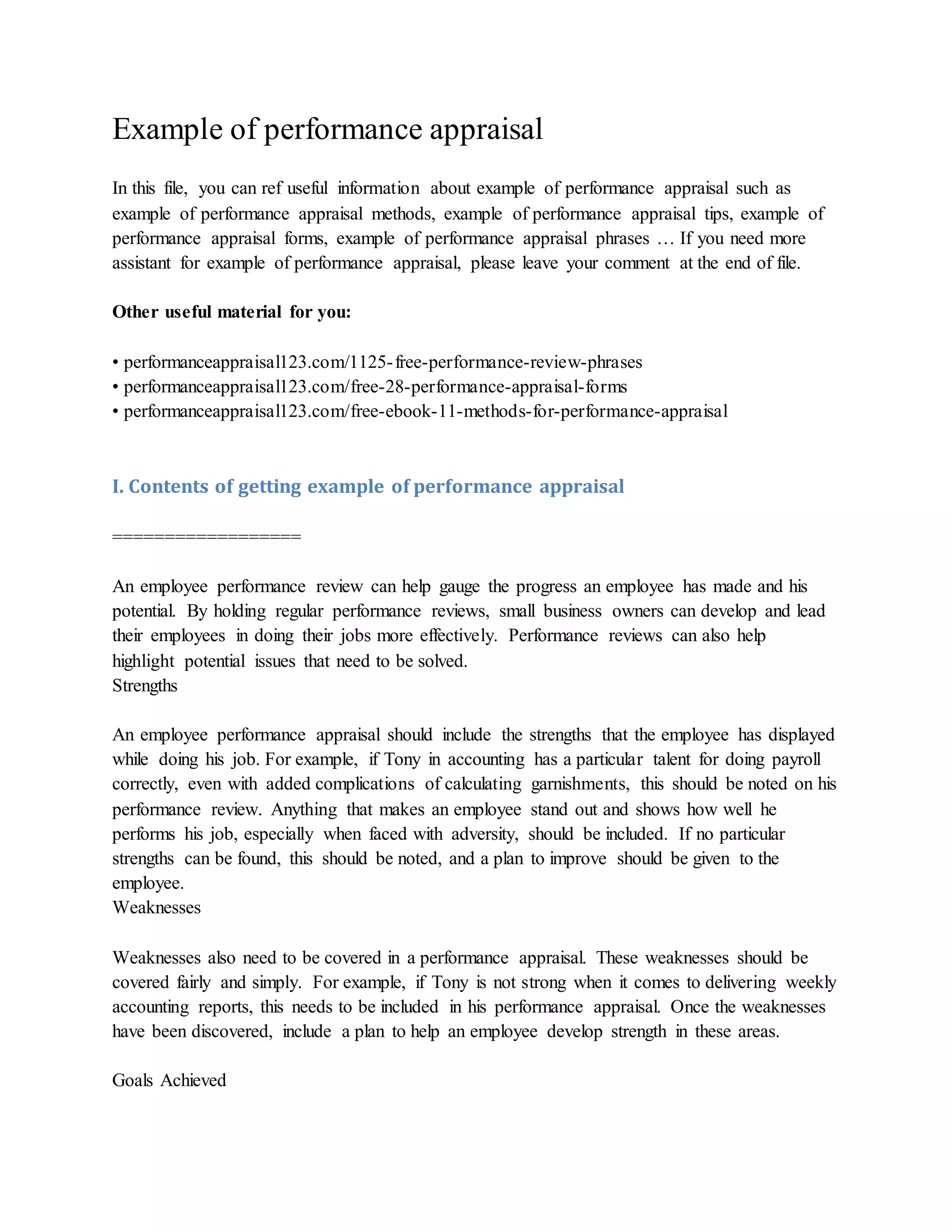 Example of performance appraisal | DOCX