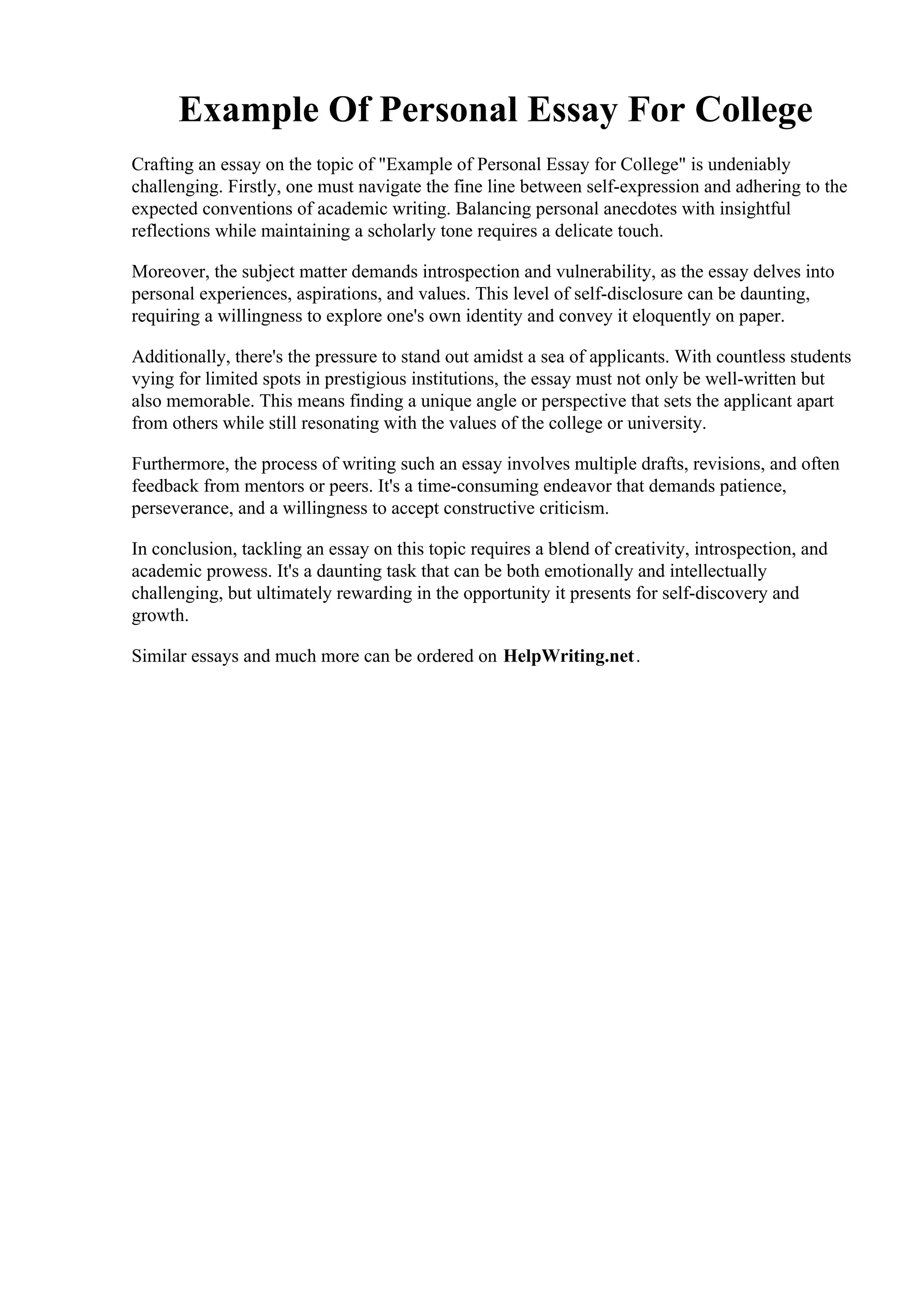 Example Of Personal Essay For College. 32 College Essay Format ...