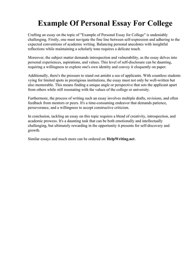 Example Of Personal Essay For College. 32 College Essay Format ...