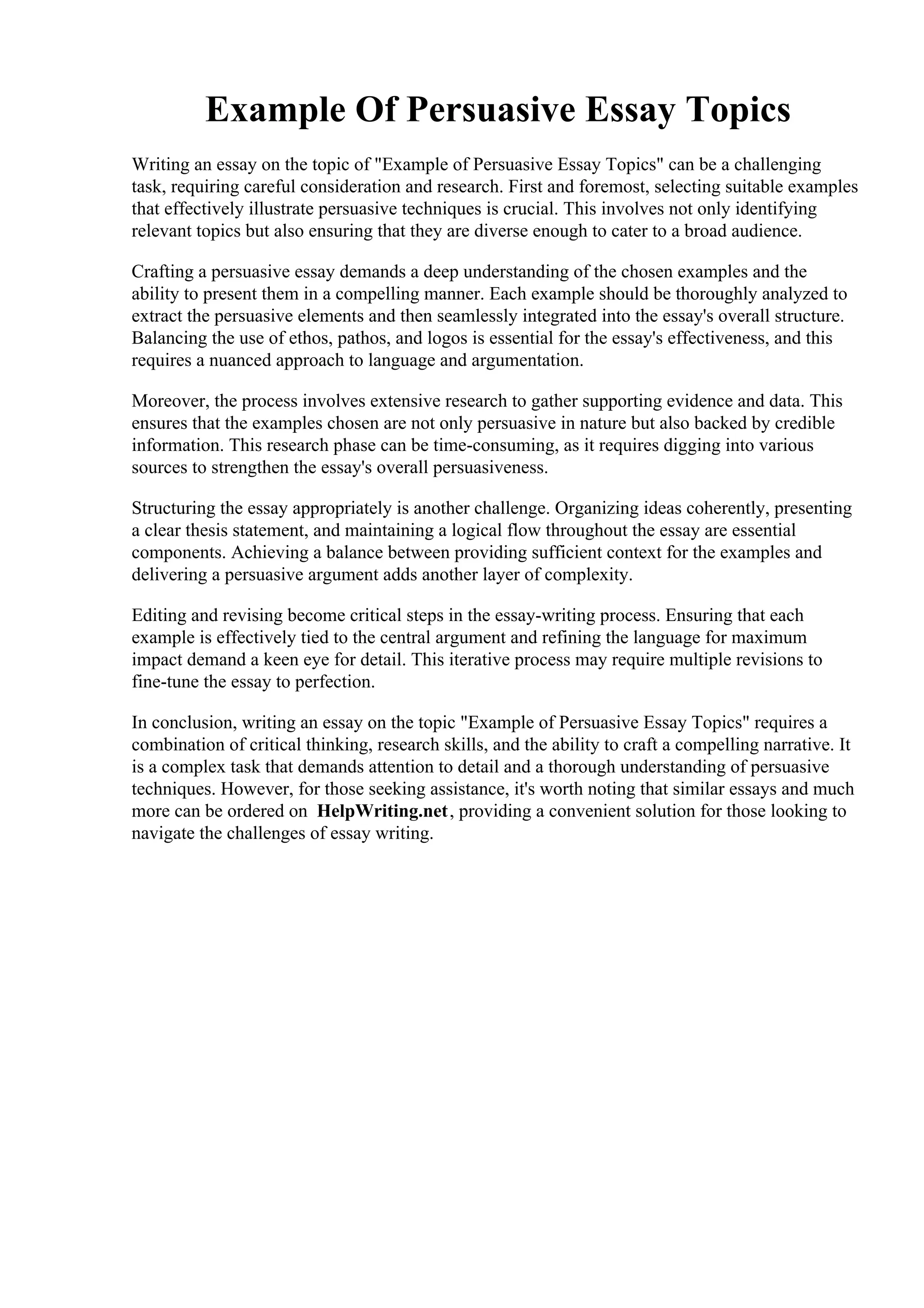 Example Of Persuasive Essay Topics. School essay: Example for ...