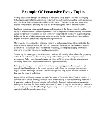 Example Of Persuasive Essay Topics. School essay: Example for ...