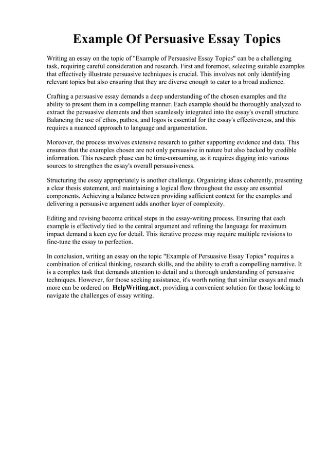 Example Of Persuasive Essay Topics. School essay: Example for ...