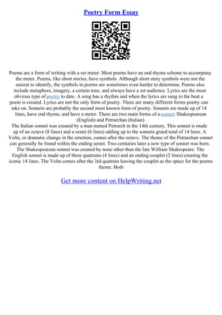 Example Of Poem Analysis Essay | PDF