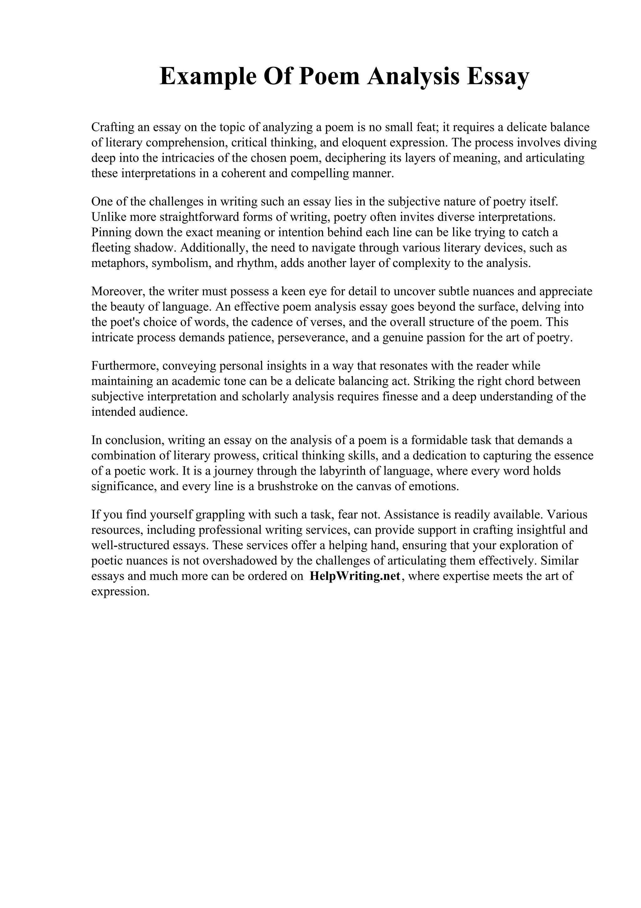 Example Of Poem Analysis Essay. Gordon Cooper Technology Center | PDF ...