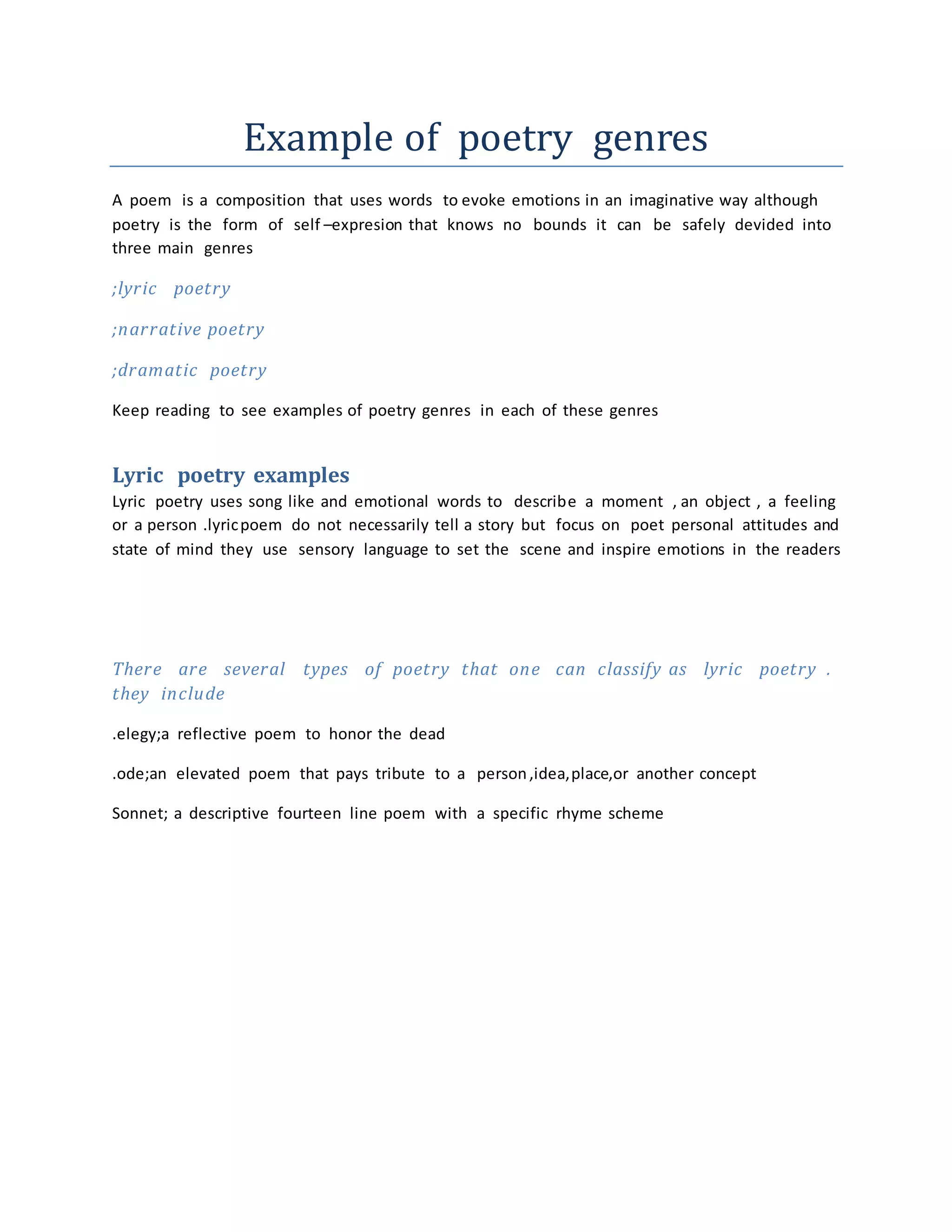Example of poetry genres | DOCX