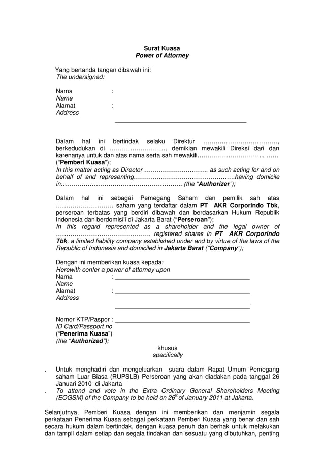 Surat Kuasa dalam bahasa inggris
