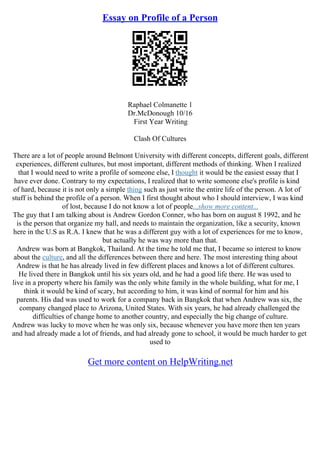 Example Of Profile Essay | PDF