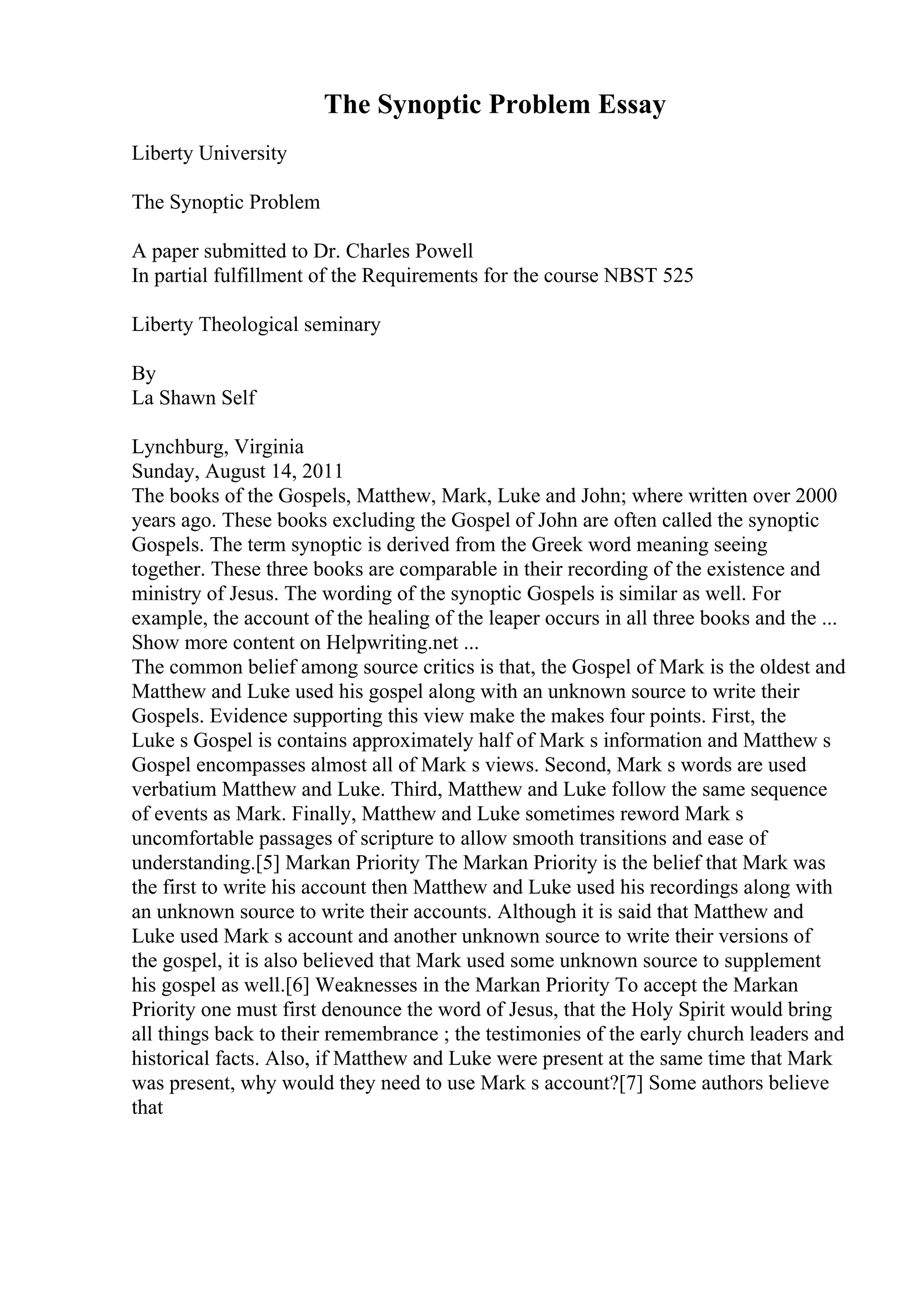 Example Of Profile Essay | PDF