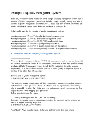 Quality Management System Example